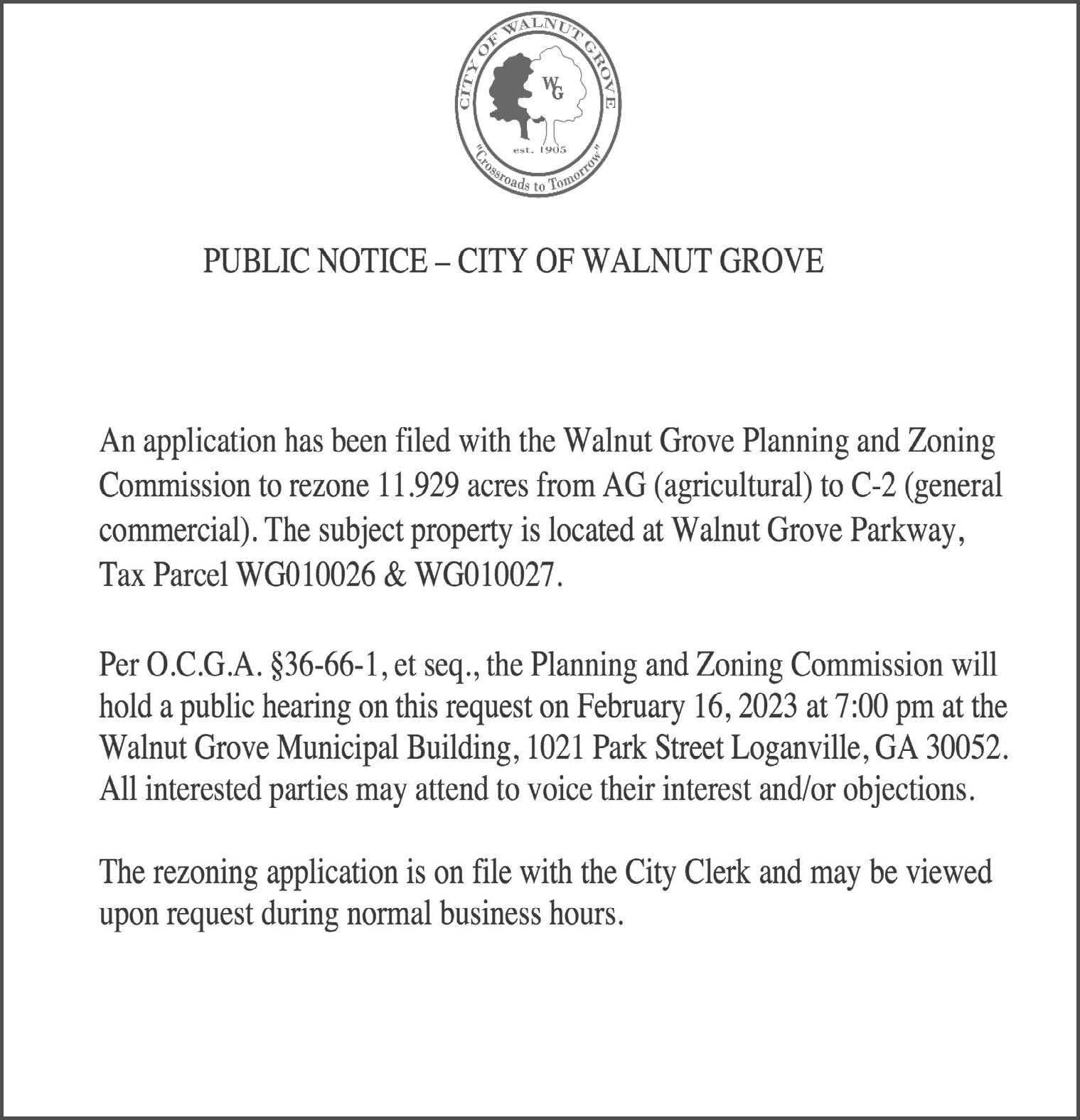 Notices and Documents – City of Walnut Grove Georgia